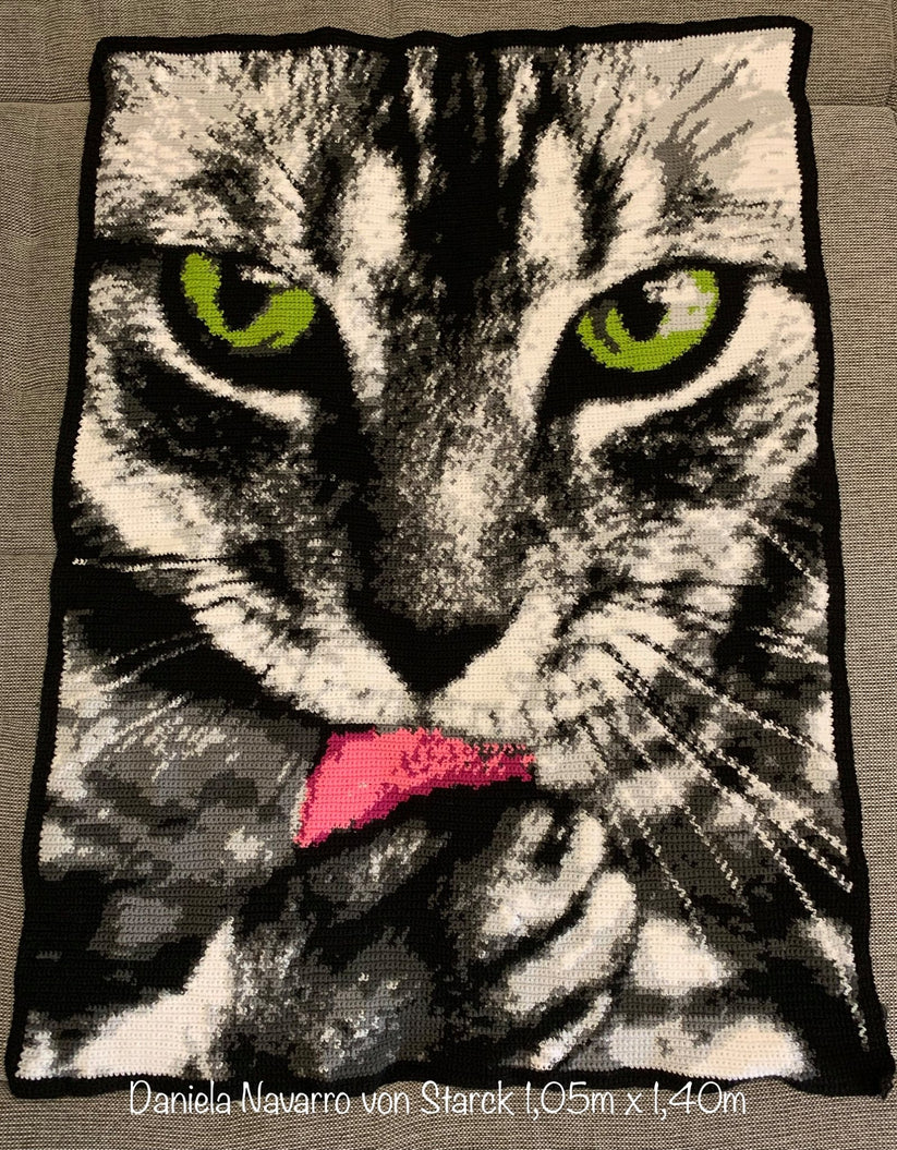 Cute Cat Paw Licking Crochet Graphghan Pattern – Geeky Graphghans
